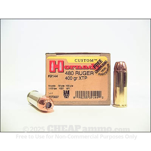 480 Ruger Ammo - Hornady 400 Grain Jacketed Hollow Point - 20 Rounds