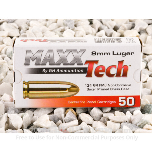 9mm Ammo - MAXXTech 124 Grain Full Metal Jacket - 500 Rounds