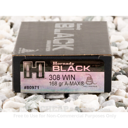 308 Winchester Ammo - Hornady 168 Grain A-MAX - 20 Rounds